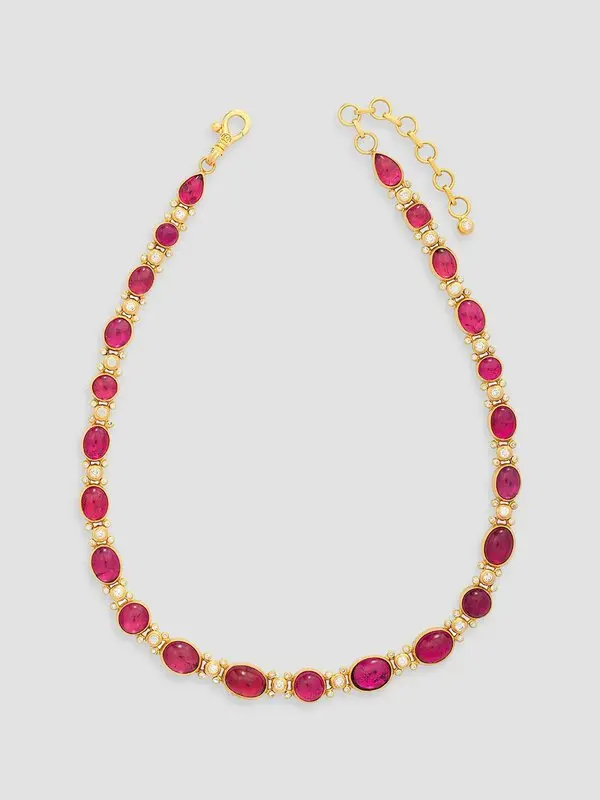 Gurhan Rune 24k Yellow Pink Tourmaline & 2.896 Tcw Diamond Necklace - Gold