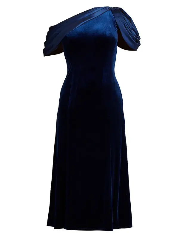 Tadashi Shoji Satin-embellished Velvet Gown - Navy