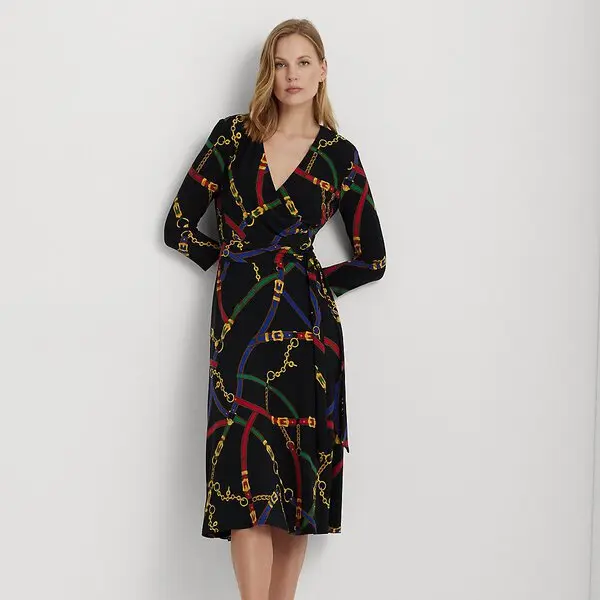 Ralph Lauren Belting-Print Surplice Jersey Dress In Black/Blue Multi - 24%  Off | Editorialist
