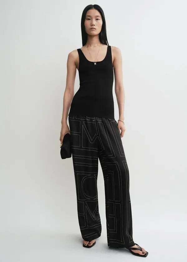 TOTEME Monogram Silk Pj Bottoms Black - Black Monogram