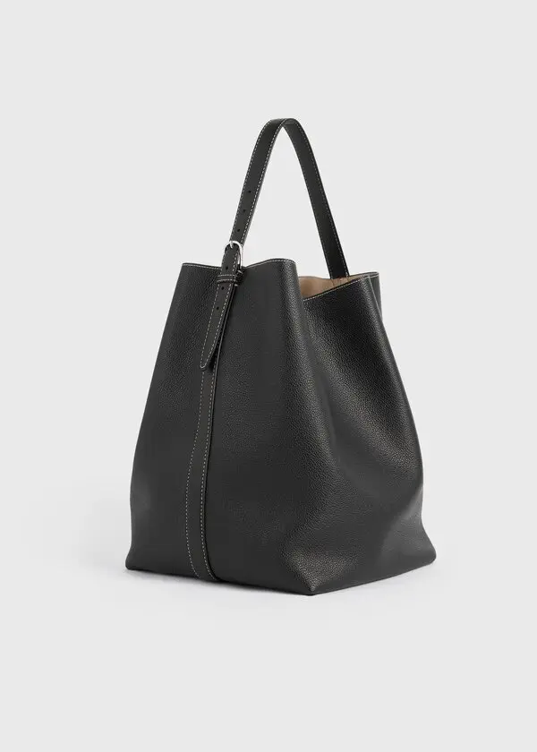 TOTEME Belted Grained-leather Tote - Black Grain