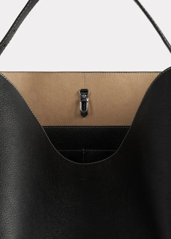 TOTEME Belted Grained-leather Tote - Black Grain