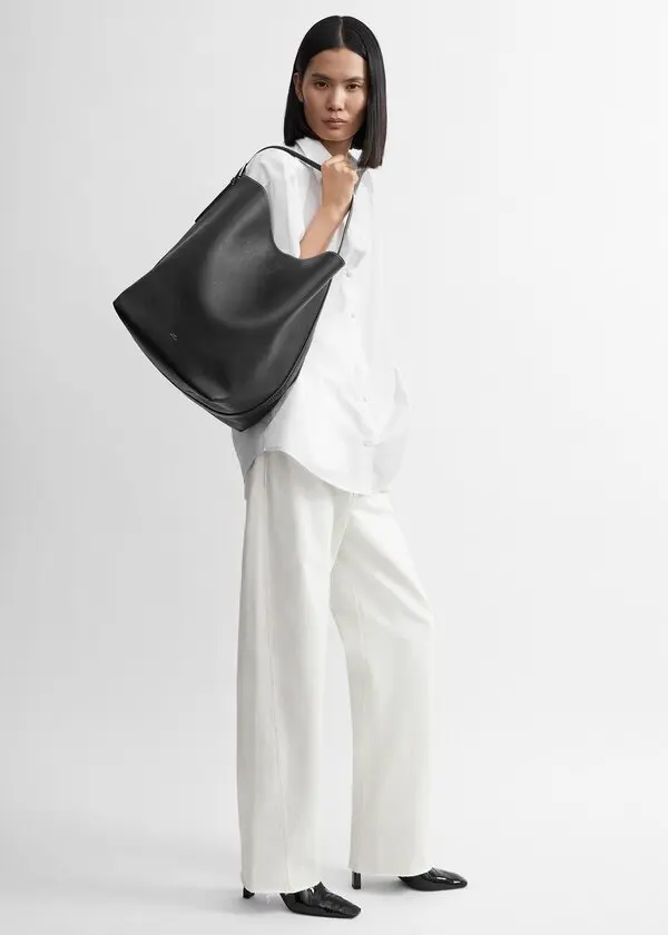 TOTEME Grained-leather Tote - Black