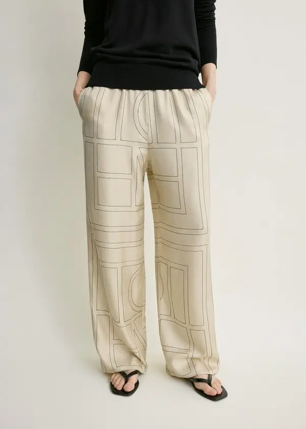 TOTEME Monogram Silk Pj Bottoms Ivory - Creme