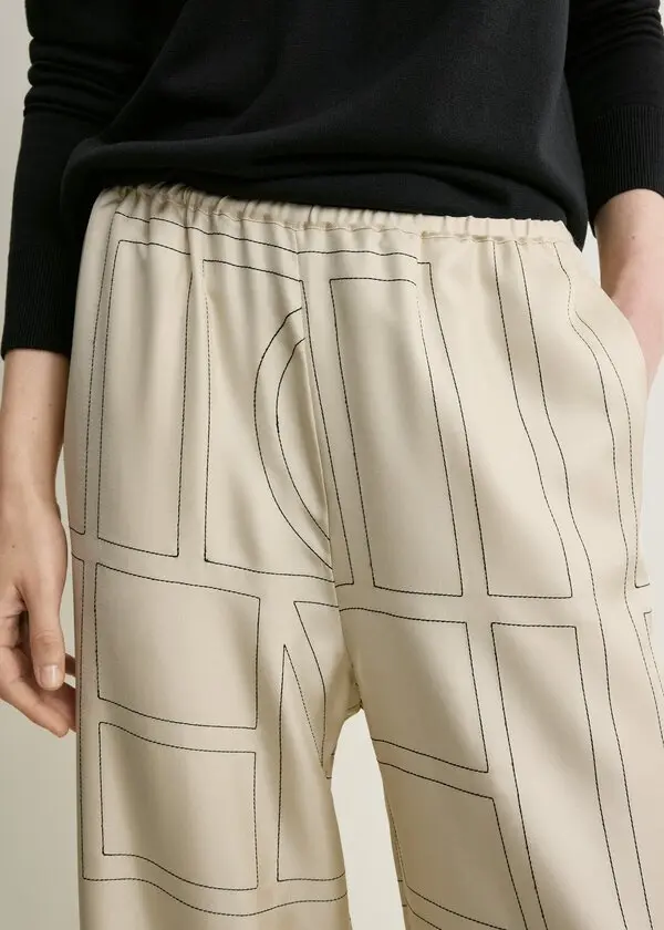 TOTEME Monogram Silk Pj Bottoms Ivory - Creme