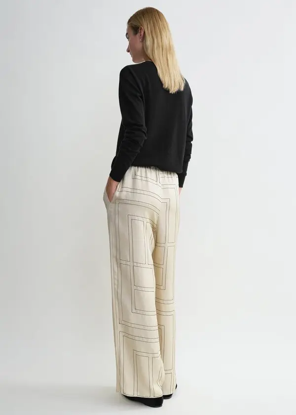 TOTEME Monogram Silk Pj Bottoms Ivory - Ivory Monogram