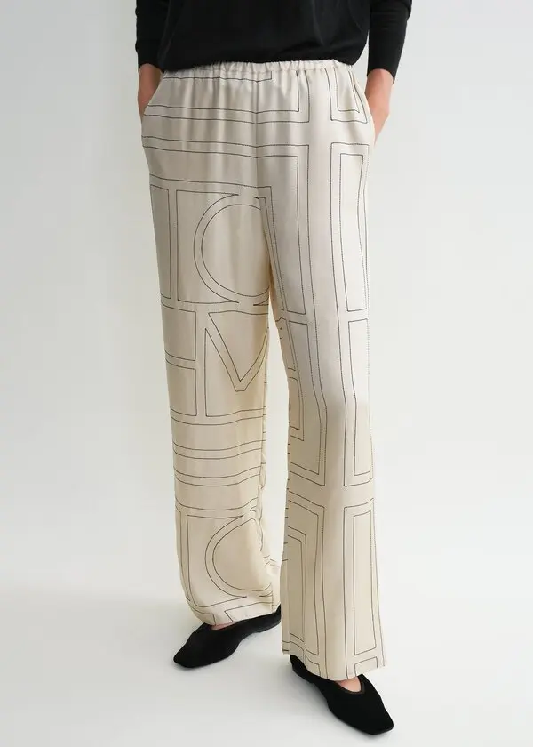 TOTEME Monogram Silk Pj Bottoms Ivory - Ivory Monogram