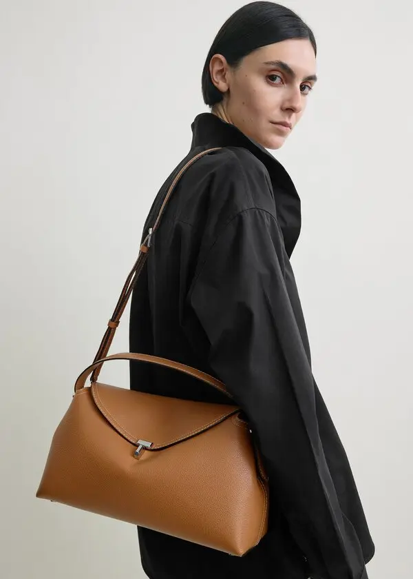 TOTEME T-lock Grained-leather Top Handle Bag - Brown