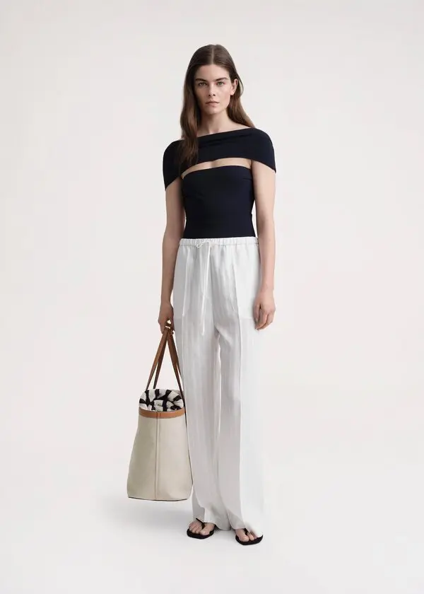TOTEME Jacquard Stripe Drawstring Trousers White