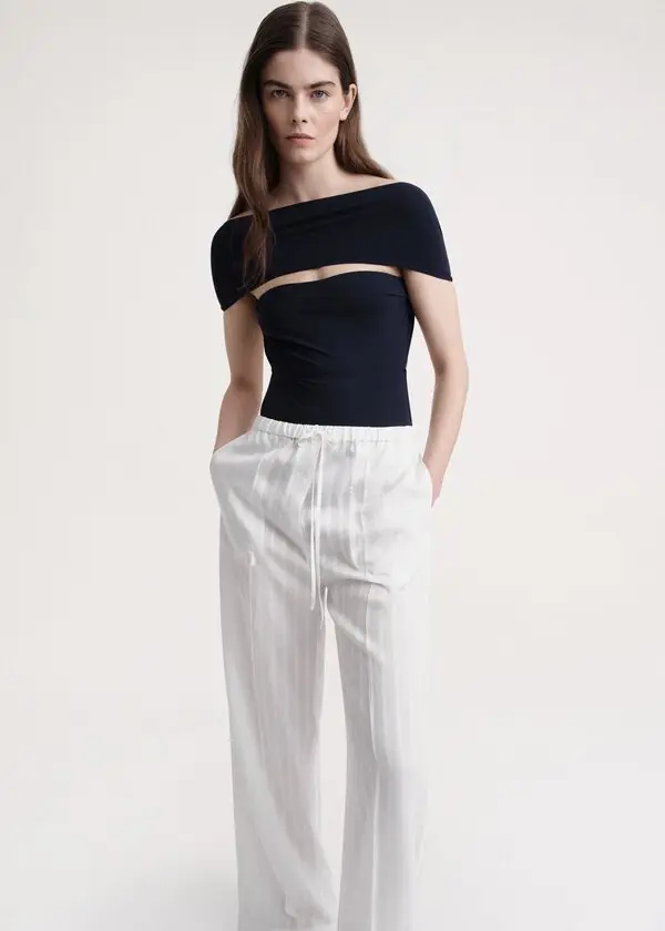 TOTEME Jacquard Stripe Drawstring Trousers White