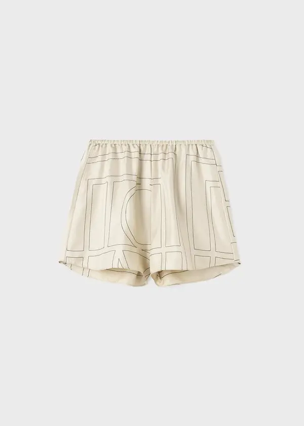 TOTEME Monogram Silk Pajama Shorts - Creme