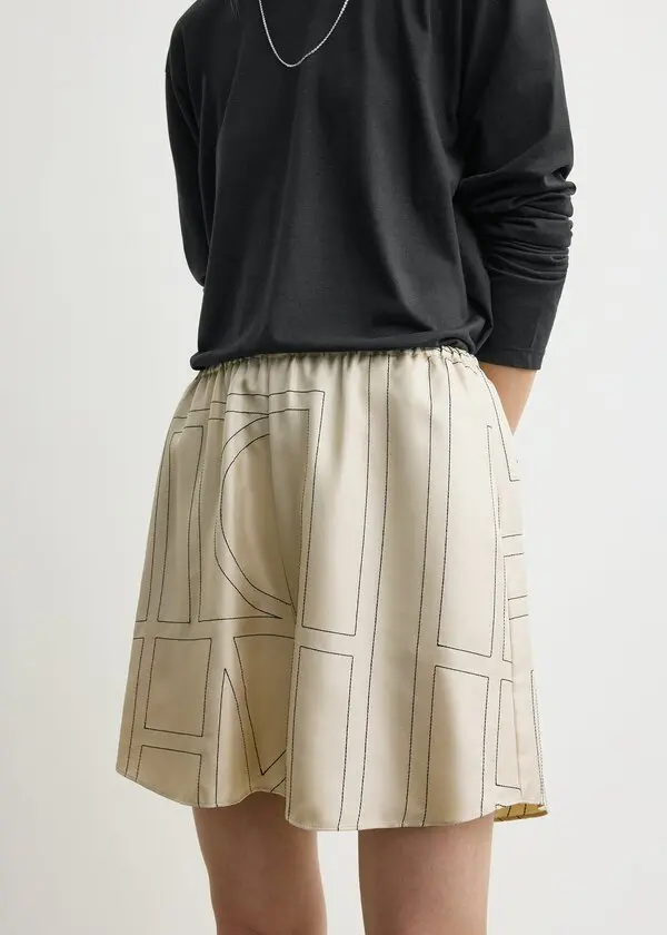 TOTEME Monogram Silk Pajama Shorts - Ivory Monogram