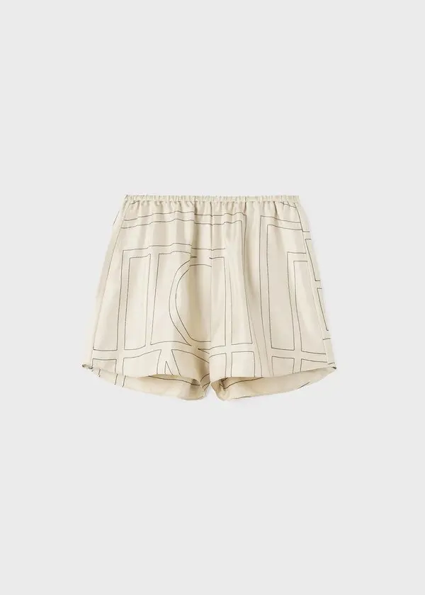 TOTEME Monogram Silk Pajama Shorts - Ivory Monogram