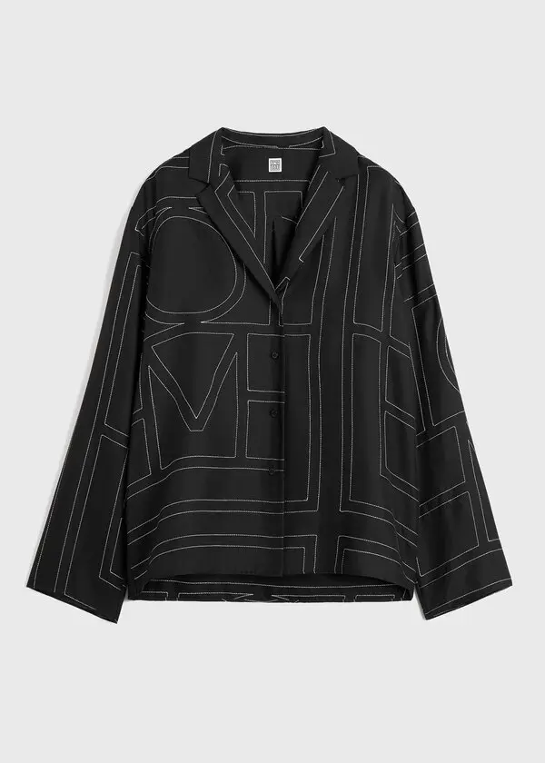 TOTEME Monogram Silk Pj Top - Black