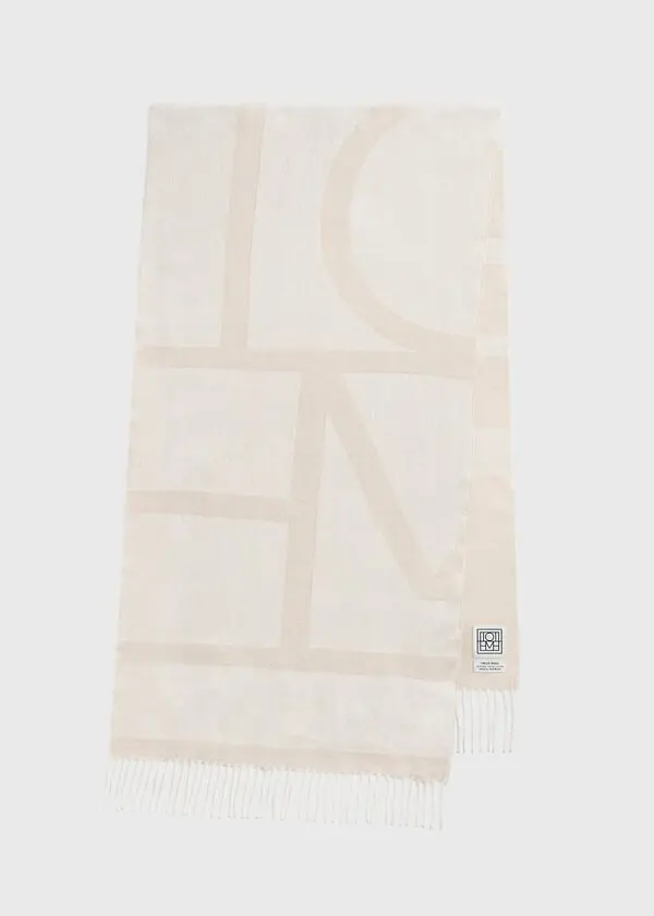 TOTÊME Monogram Jacquard Wool Scarf Bone - Bone Monogram