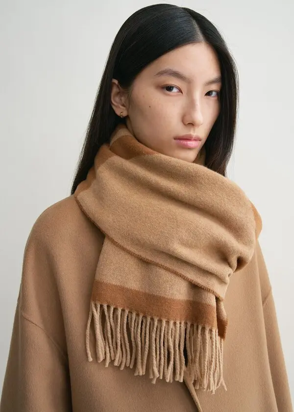 TOTÊME Monogram Jacquard Wool Scarf Camel - Camel Monogram