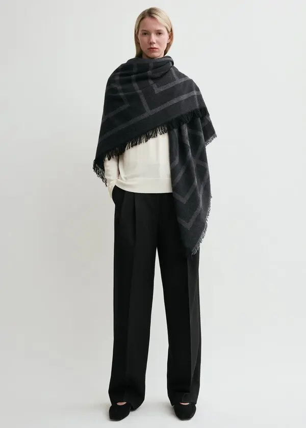 TOTEME Monogram Wool Cashmere Scarf Dark Grey