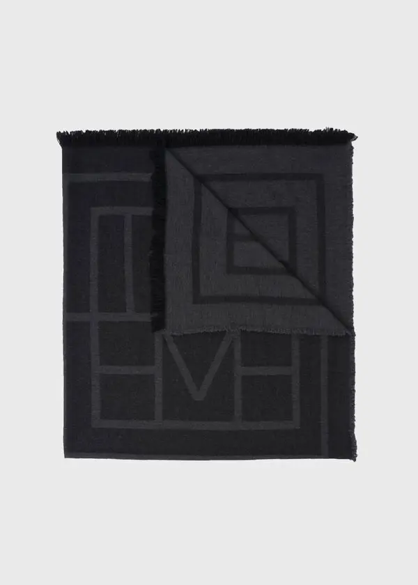 TOTEME Monogram Wool Cashmere Scarf Dark Grey
