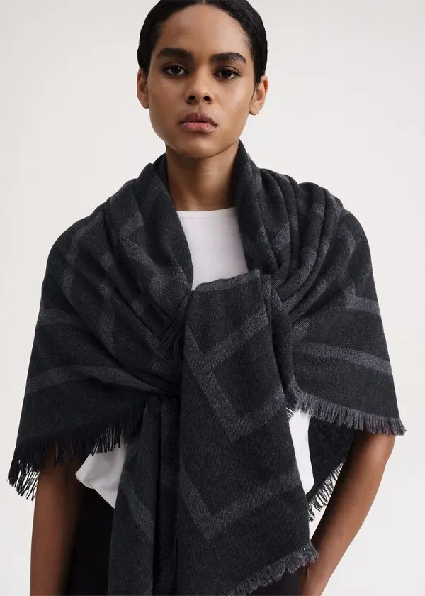 TOTEME Monogram Wool Cashmere Scarf Dark