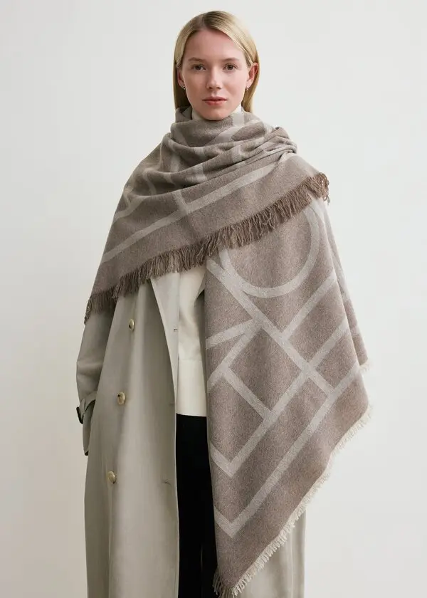TOTEME Monogram Wool Cashmere Scarf Tobacco