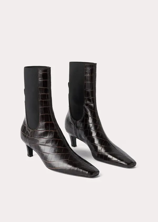 TOTEME Croco-embossed Mid-heel Ankle Boots