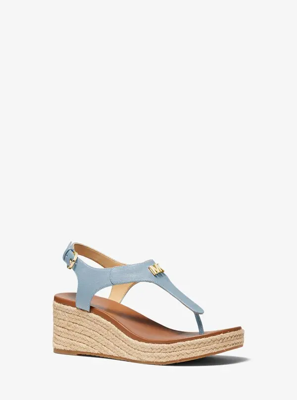 Michael Kors Laney Saffiano Leather Espadrille Wedge Sandal