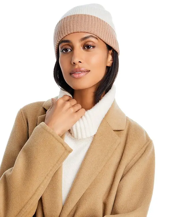 Bloomingdale'S Ribbed Knit Cuff Hat - Tan/white
