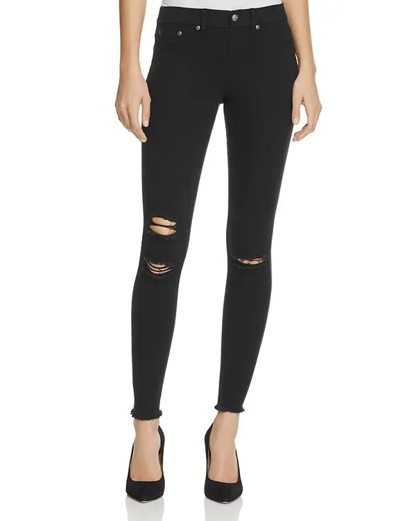 Hue Ripped Knee Denim Leggings - Black