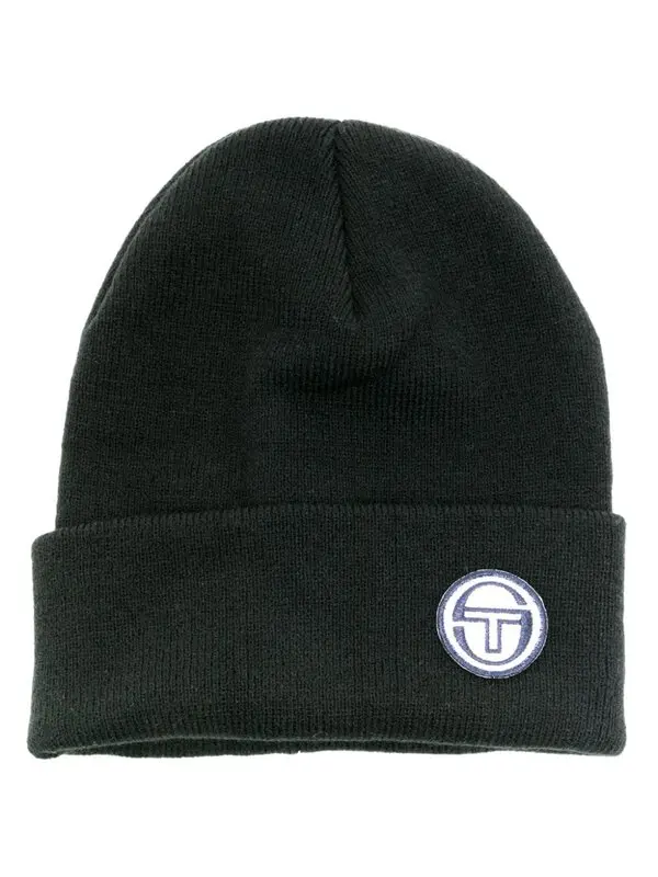 SERGIO TACCHINI Logo-patch Ribbed-knit Beanie - Black