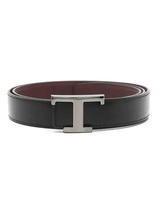 TOD'S T-buckle Reversible Leather Belt - Black