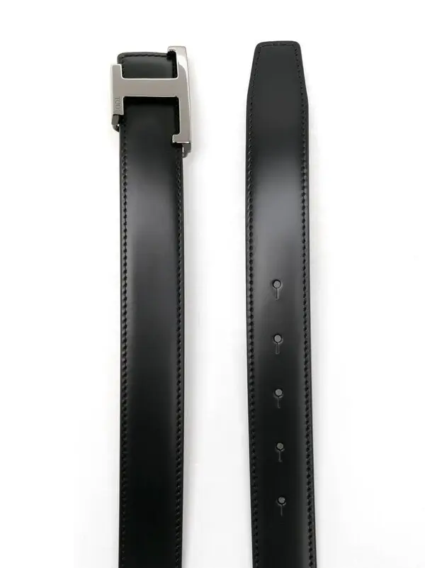TOD'S T-buckle Reversible Leather Belt - Black