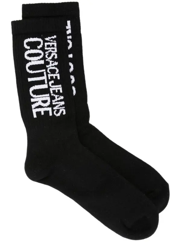 Versace Intarsia-knit Logo Ankle Socks - Black