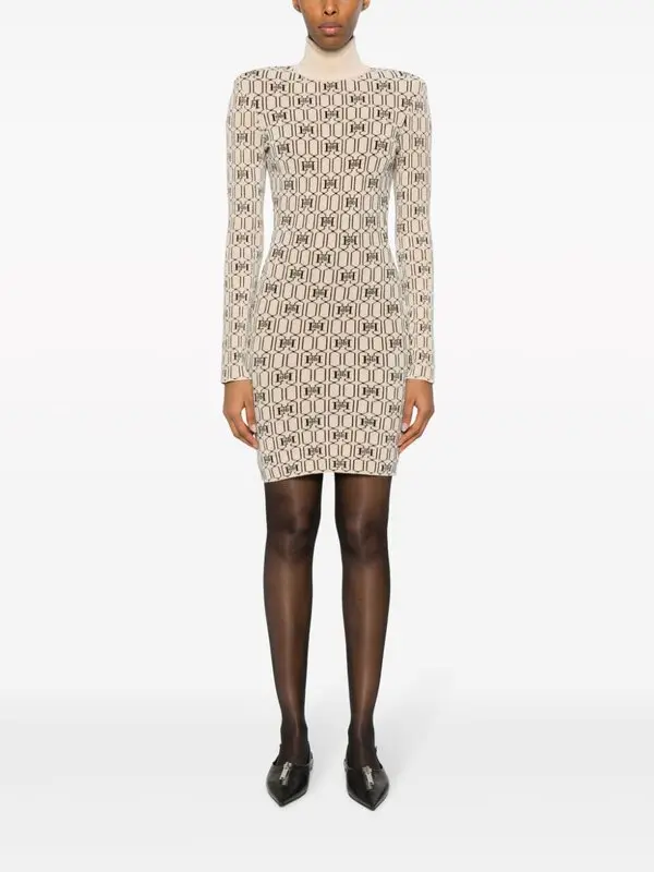 Elisabetta Franchi Mongram-intarsia Knitted Minidress - Neutrals