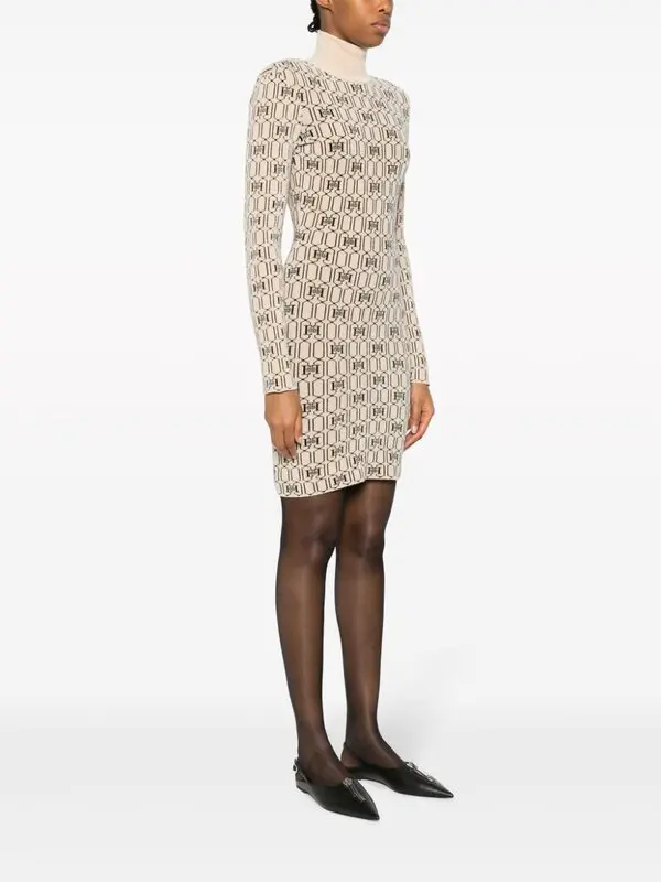 Elisabetta Franchi Mongram-intarsia Knitted Minidress - Neutrals
