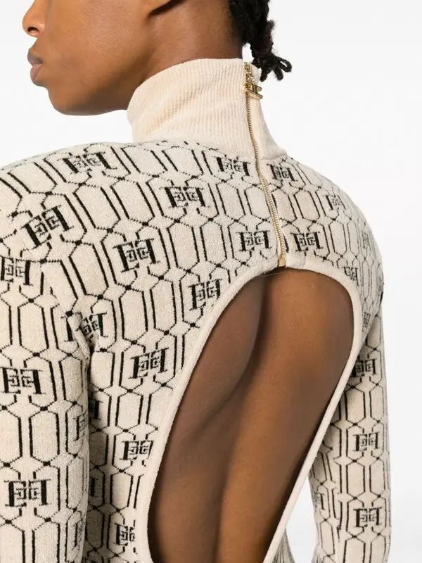 Elisabetta Franchi Mongram-intarsia Knitted Minidress - Neutrals