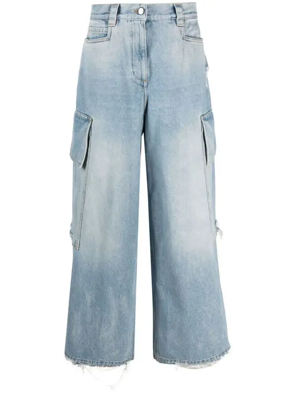 Palm Angels Ripped-detail Wide-leg Jeans - Blue