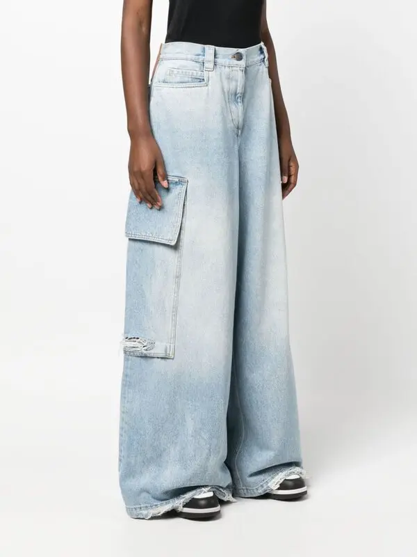 Palm Angels Ripped-detail Wide-leg Jeans - Blue