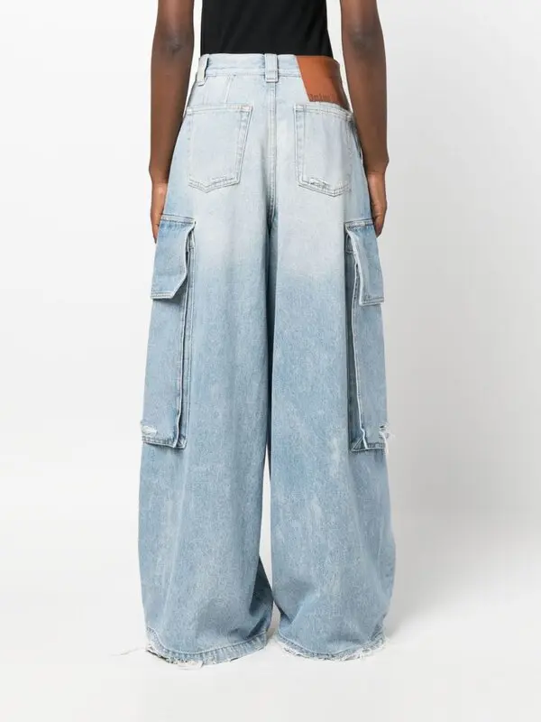 Palm Angels Ripped-detail Wide-leg Jeans - Blue