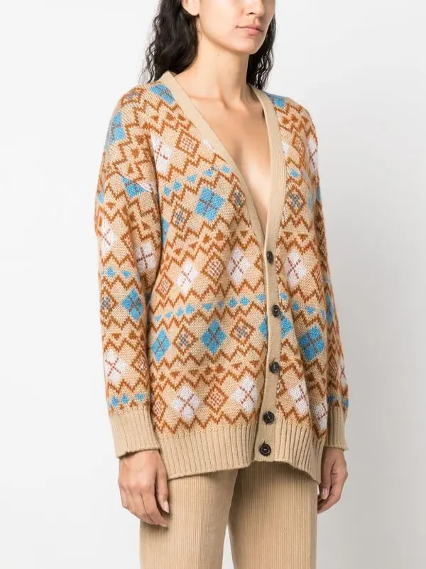 Dsquared2 Geometric-print Wool Cardigan - Neutrals