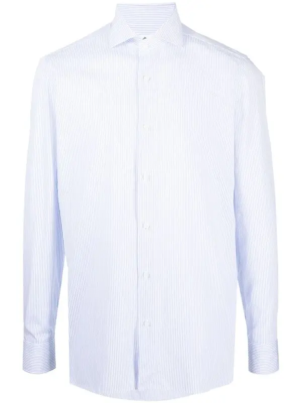 LUIGI BORRELLI Striped Long-sleeve Cotton Shirt - Blue