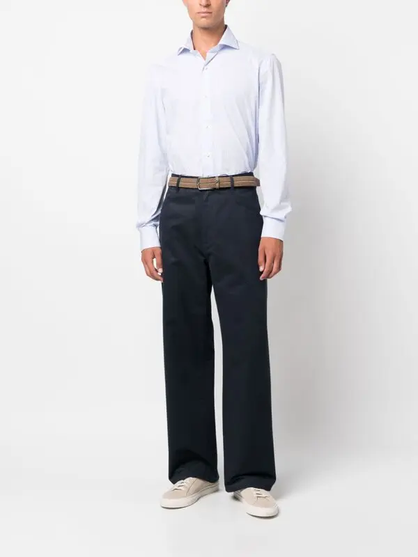 LUIGI BORRELLI Striped Long-sleeve Cotton Shirt - Blue