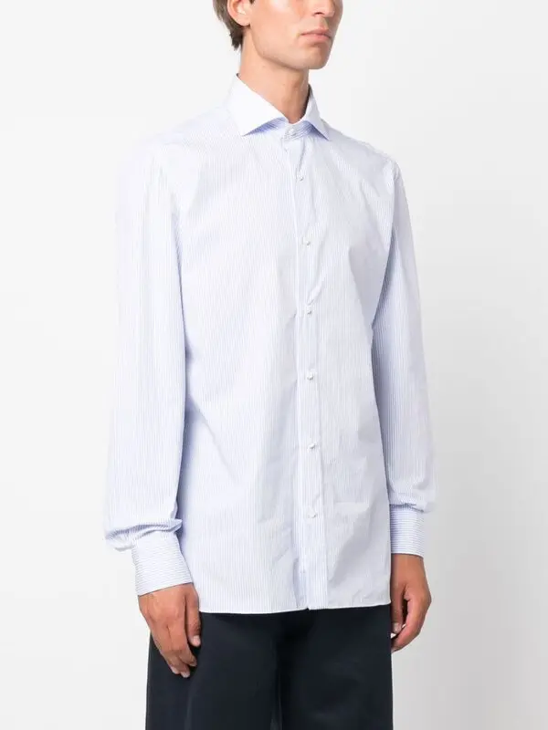 LUIGI BORRELLI Striped Long-sleeve Cotton Shirt - Blue