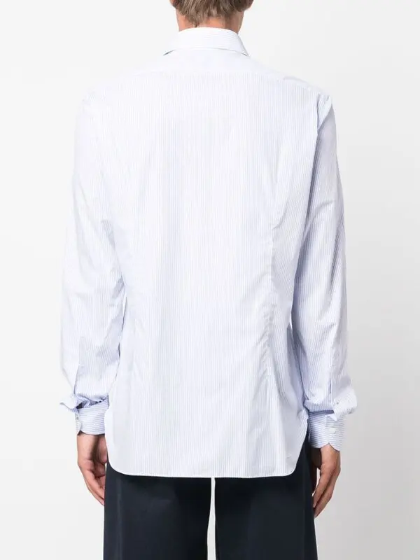 LUIGI BORRELLI Striped Long-sleeve Cotton Shirt - Blue