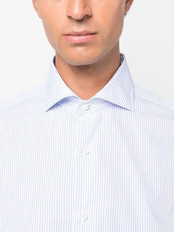 LUIGI BORRELLI Striped Long-sleeve Cotton Shirt - Blue