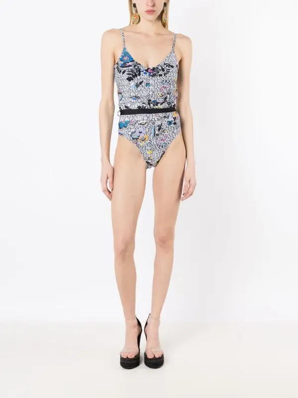 AMIR SLAMA Floral Print Belted One Piece Swimsuit