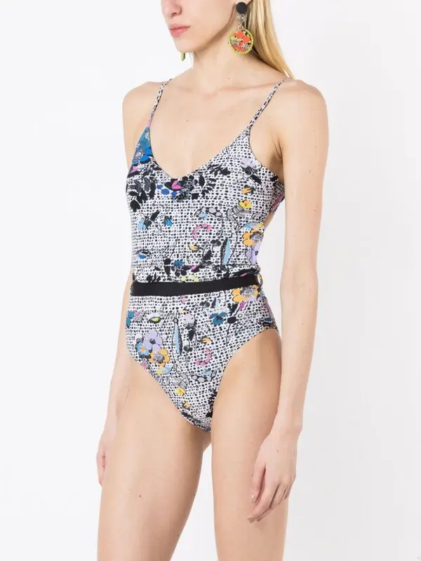 AMIR SLAMA Floral Print Belted One Piece Swimsuit
