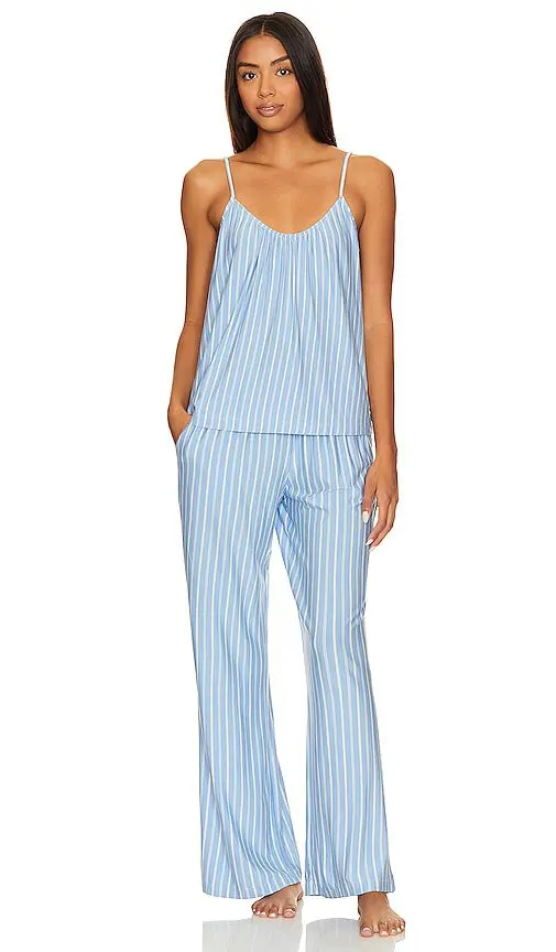 Eberjey Gisele Cami & Pant Pj Set In Baby Blue - Vista Blue & Ivory