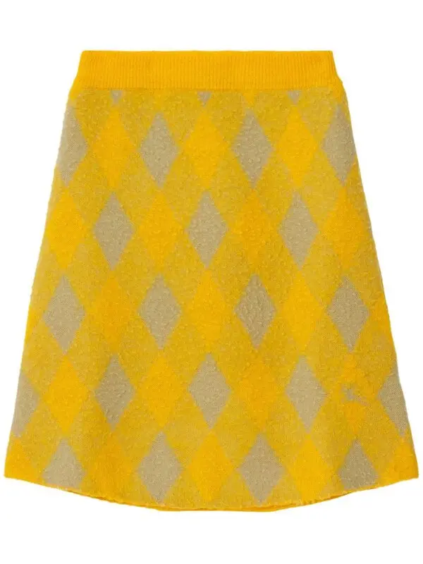 Burberry Check-plaid Wool Skirt - Grey