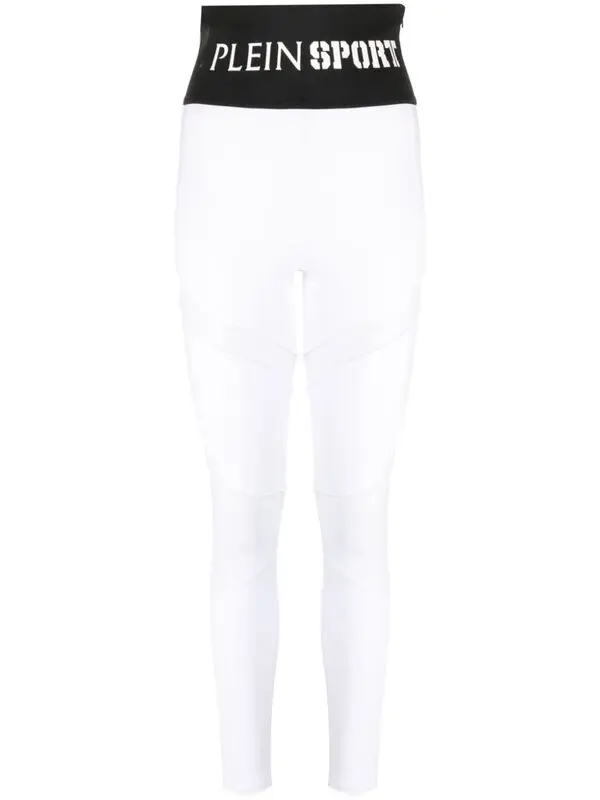 PLEIN SPORT Elasticated Logo-waistband Leggings - White