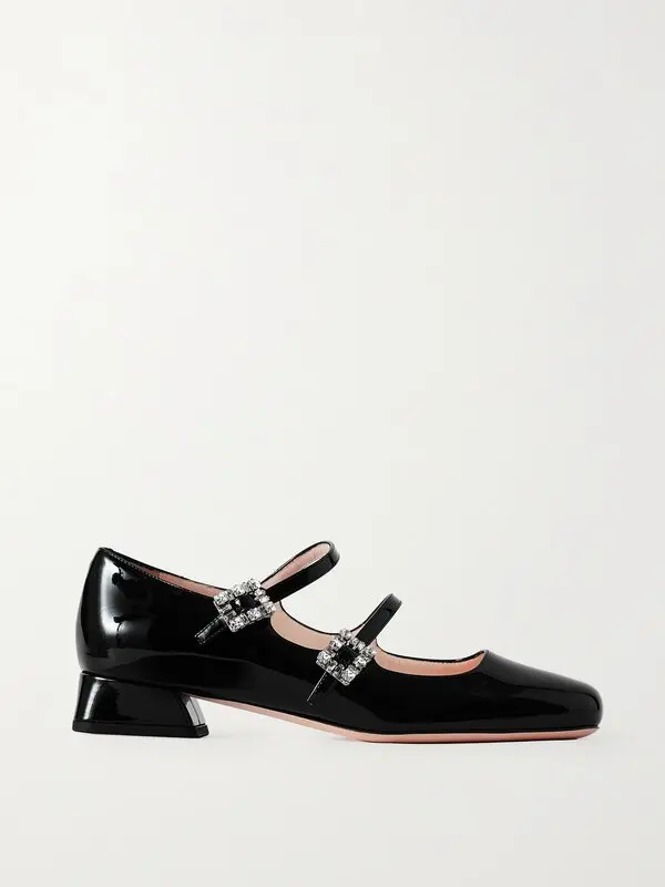 ROGER VIVIER Mini Très Vivier 25 Crystal-embellished Patent-leather Pumps - Black